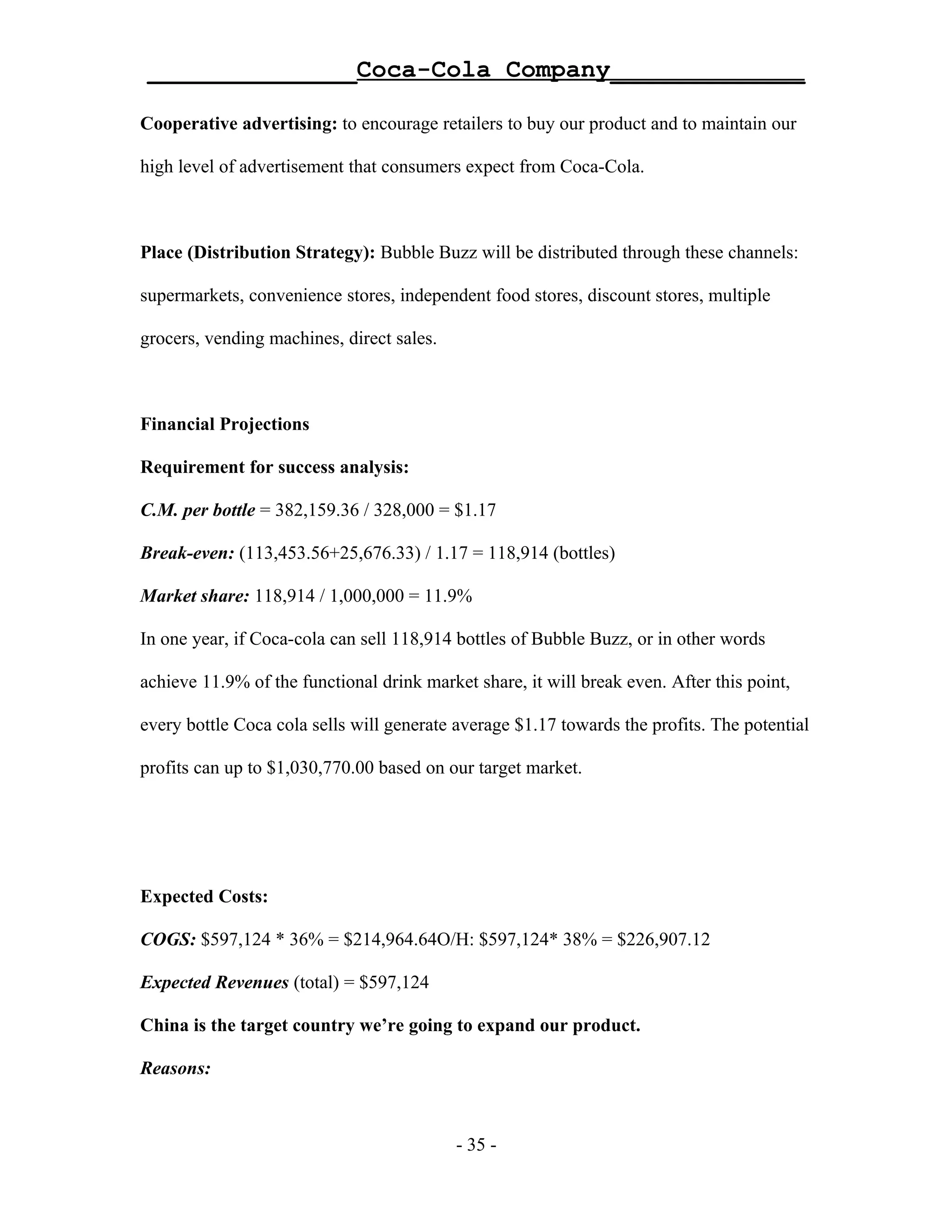 Coca Cola Marketing Plan | DOC