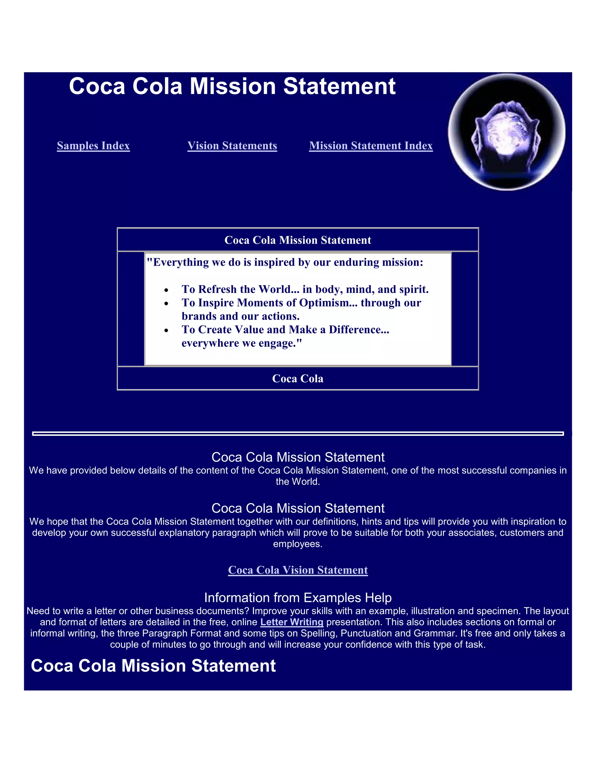 Coca cola mission statement | PDF