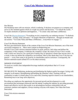 Coca Cola Mission Statement | PDF