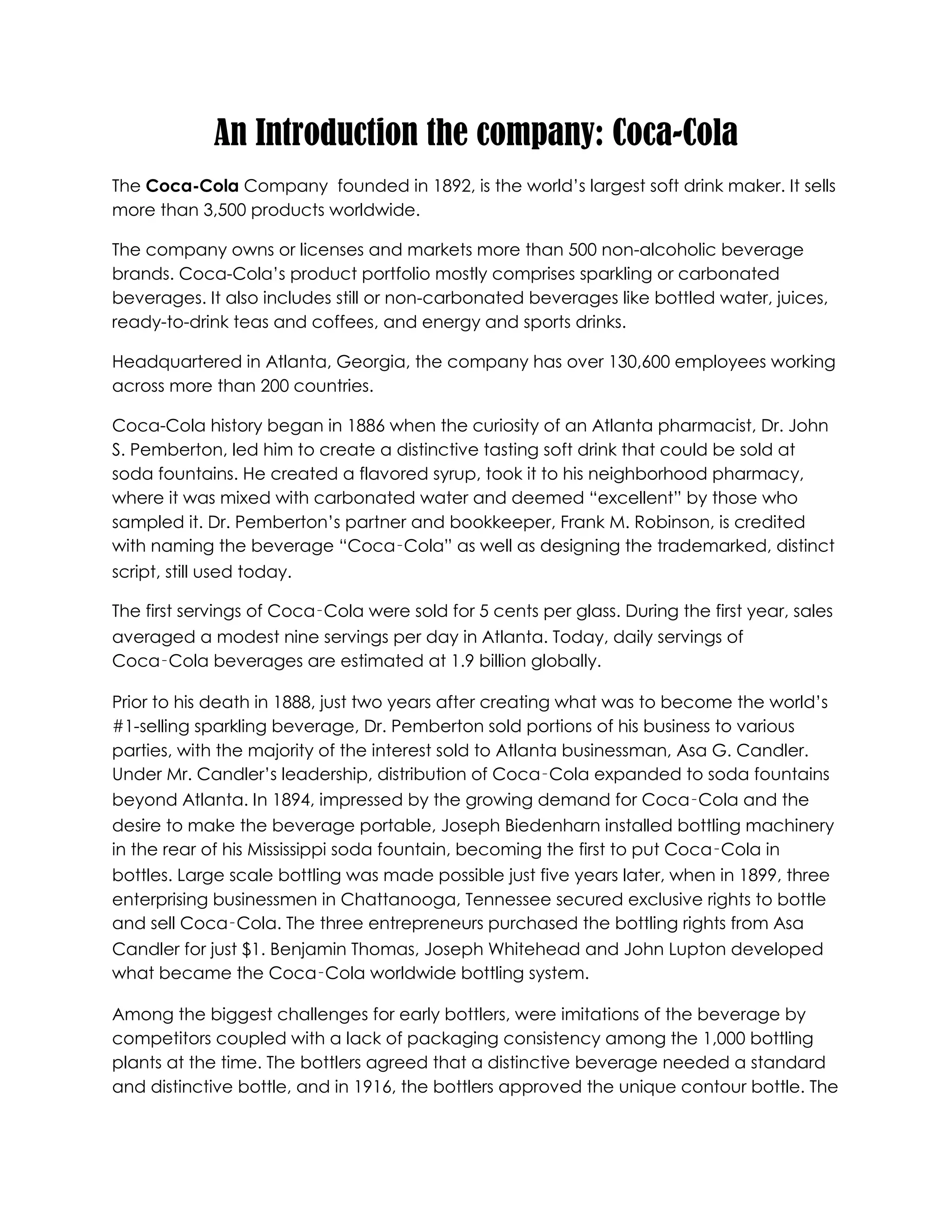 Introduction to coca cola | PDF