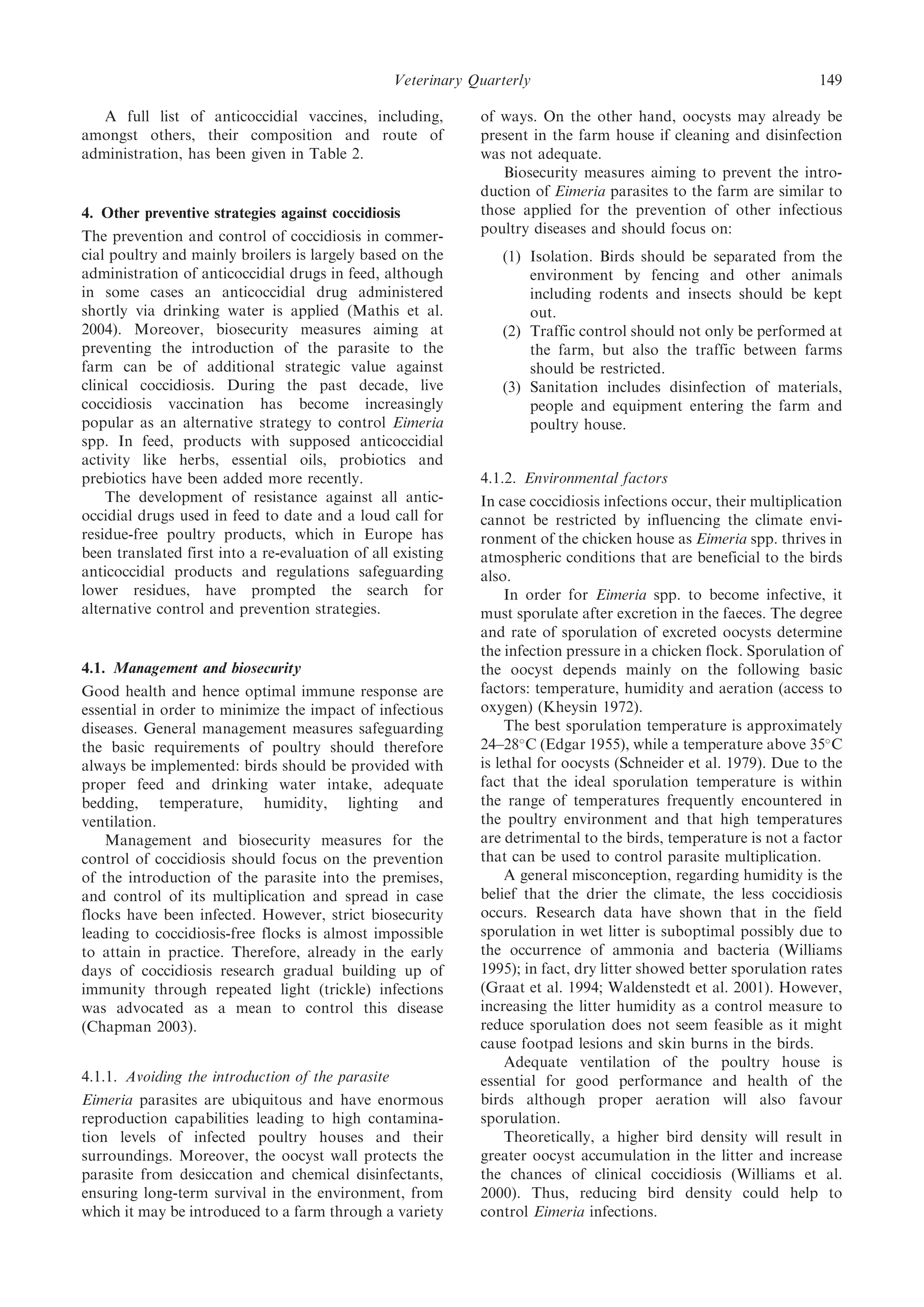 Coccidiosis in poultry anticoccidial products vaccines and other ...