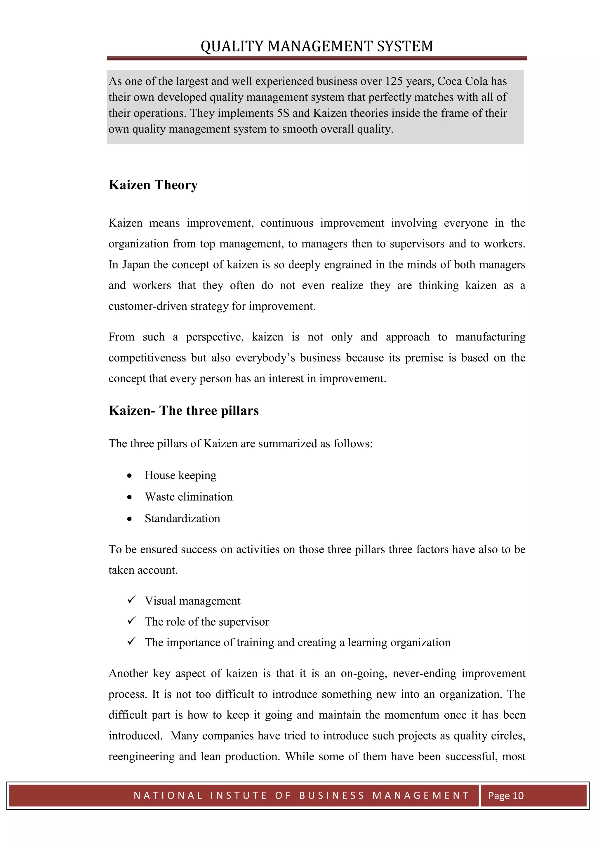 QUALITY MANAGEMENT SYSTEM OF COCA COLA | DOCX