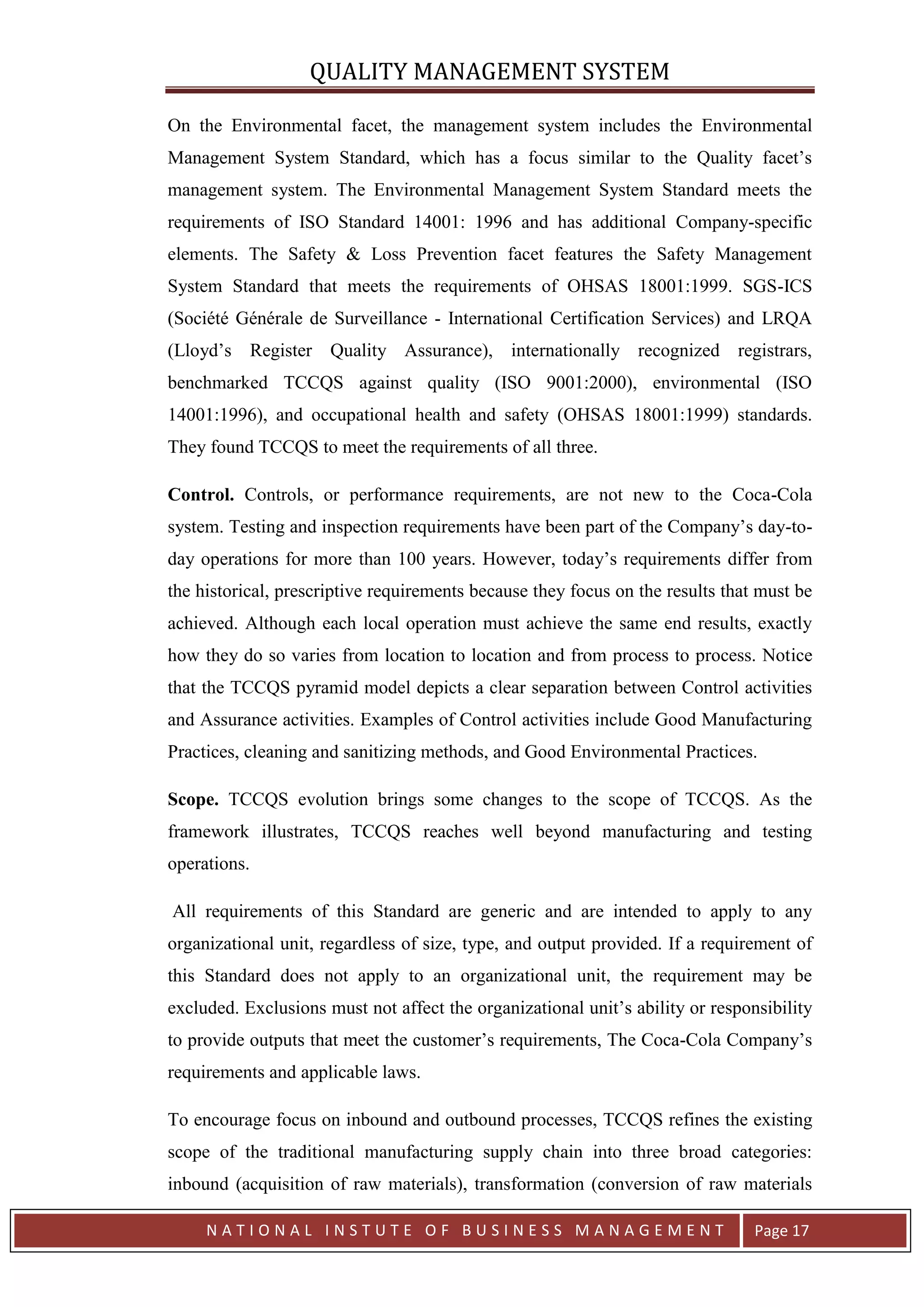 QUALITY MANAGEMENT SYSTEM OF COCA COLA | DOCX