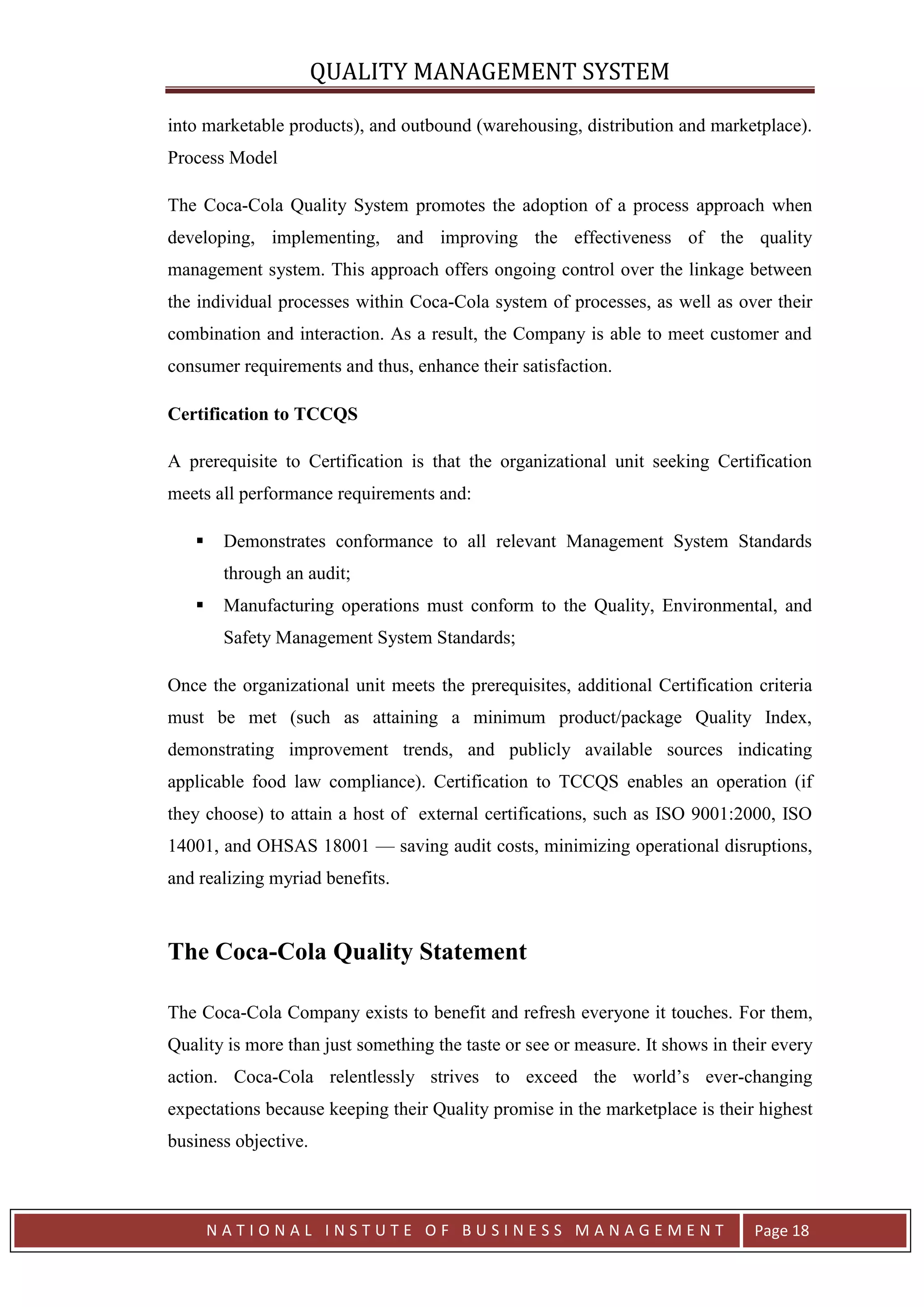 QUALITY MANAGEMENT SYSTEM OF COCA COLA | DOCX
