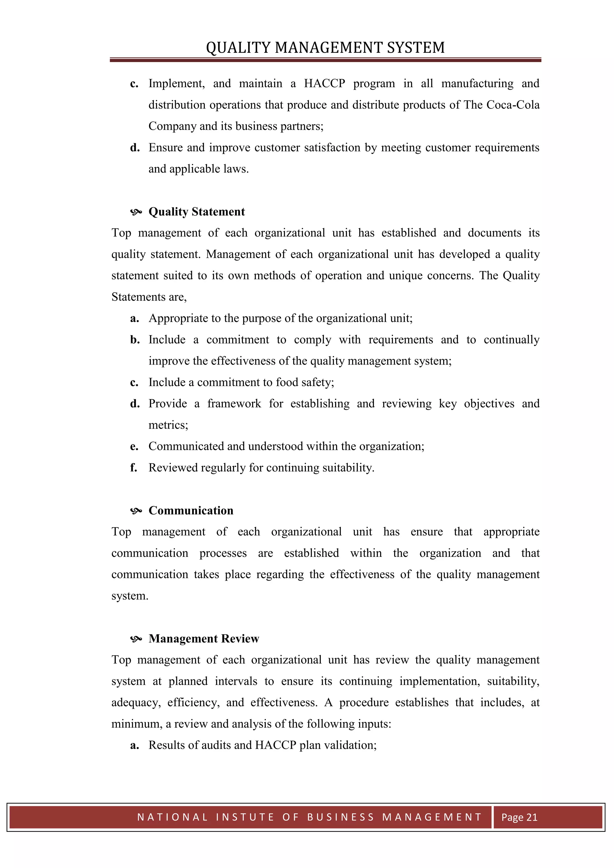 QUALITY MANAGEMENT SYSTEM OF COCA COLA | DOCX