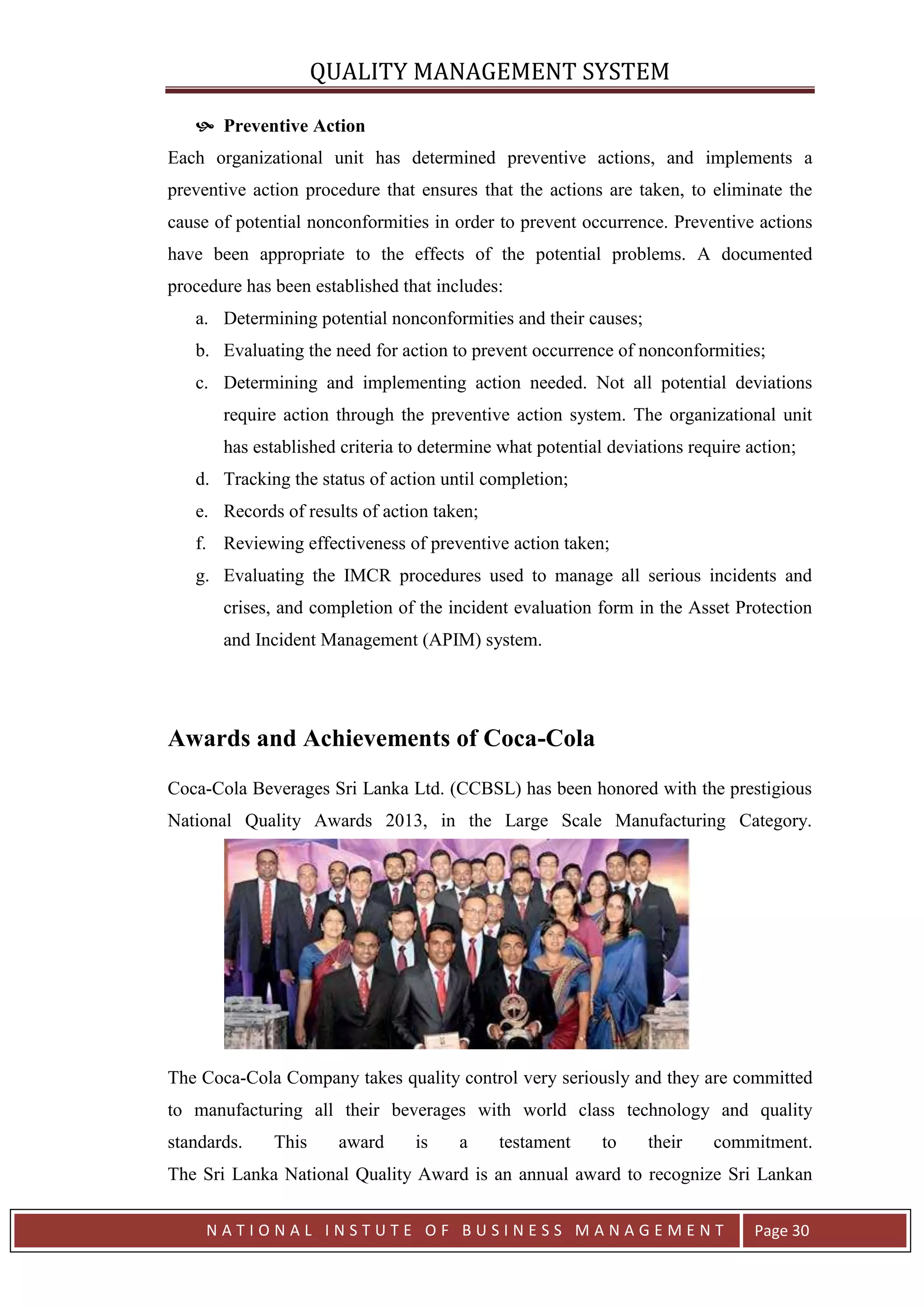 QUALITY MANAGEMENT SYSTEM OF COCA COLA | DOCX