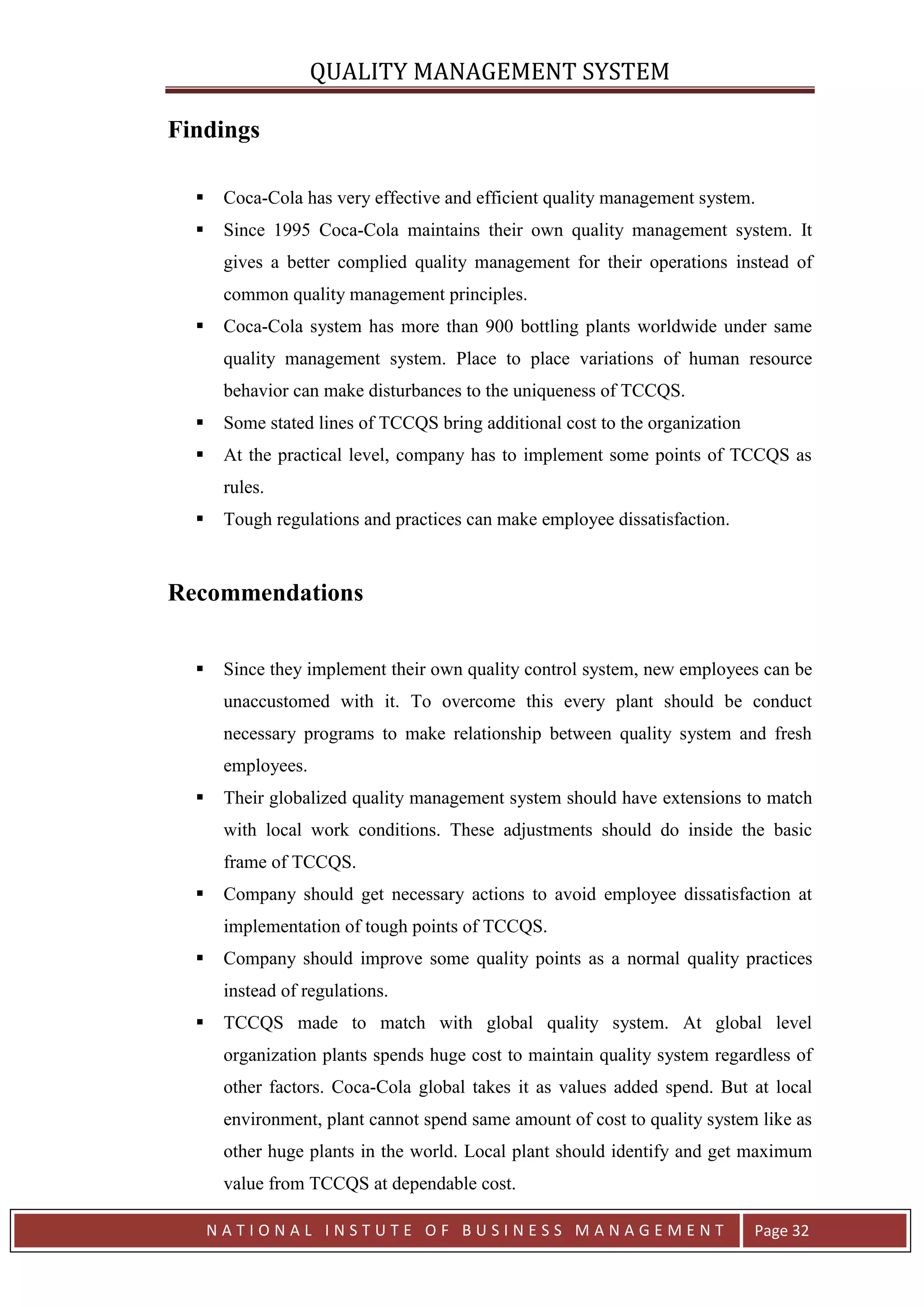 QUALITY MANAGEMENT SYSTEM OF COCA COLA | DOCX
