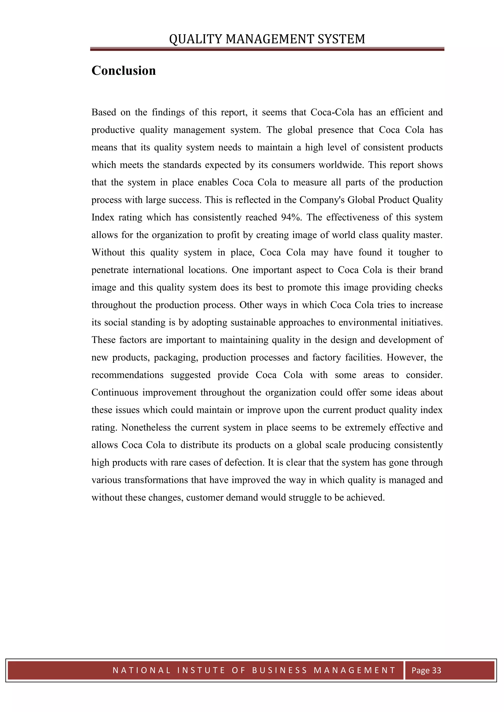 QUALITY MANAGEMENT SYSTEM OF COCA COLA | DOCX