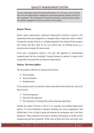QUALITY MANAGEMENT SYSTEM OF COCA COLA | DOCX