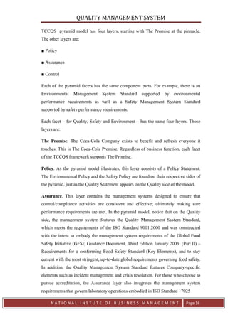 QUALITY MANAGEMENT SYSTEM OF COCA COLA | DOCX