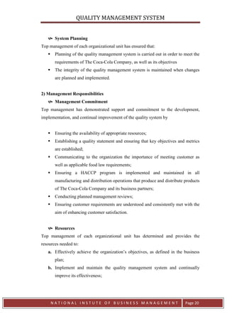 QUALITY MANAGEMENT SYSTEM OF COCA COLA | DOCX