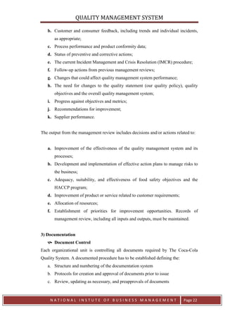 QUALITY MANAGEMENT SYSTEM OF COCA COLA | DOCX