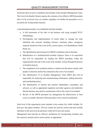 QUALITY MANAGEMENT SYSTEM OF COCA COLA | DOCX