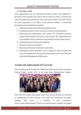 QUALITY MANAGEMENT SYSTEM OF COCA COLA | DOCX