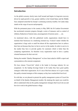 QUALITY MANAGEMENT SYSTEM OF COCA COLA | DOCX