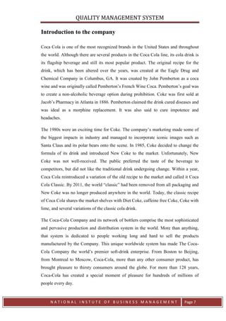 QUALITY MANAGEMENT SYSTEM OF COCA COLA | DOCX