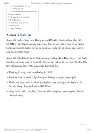 Co che phan ung tong hop aspirin | PDF