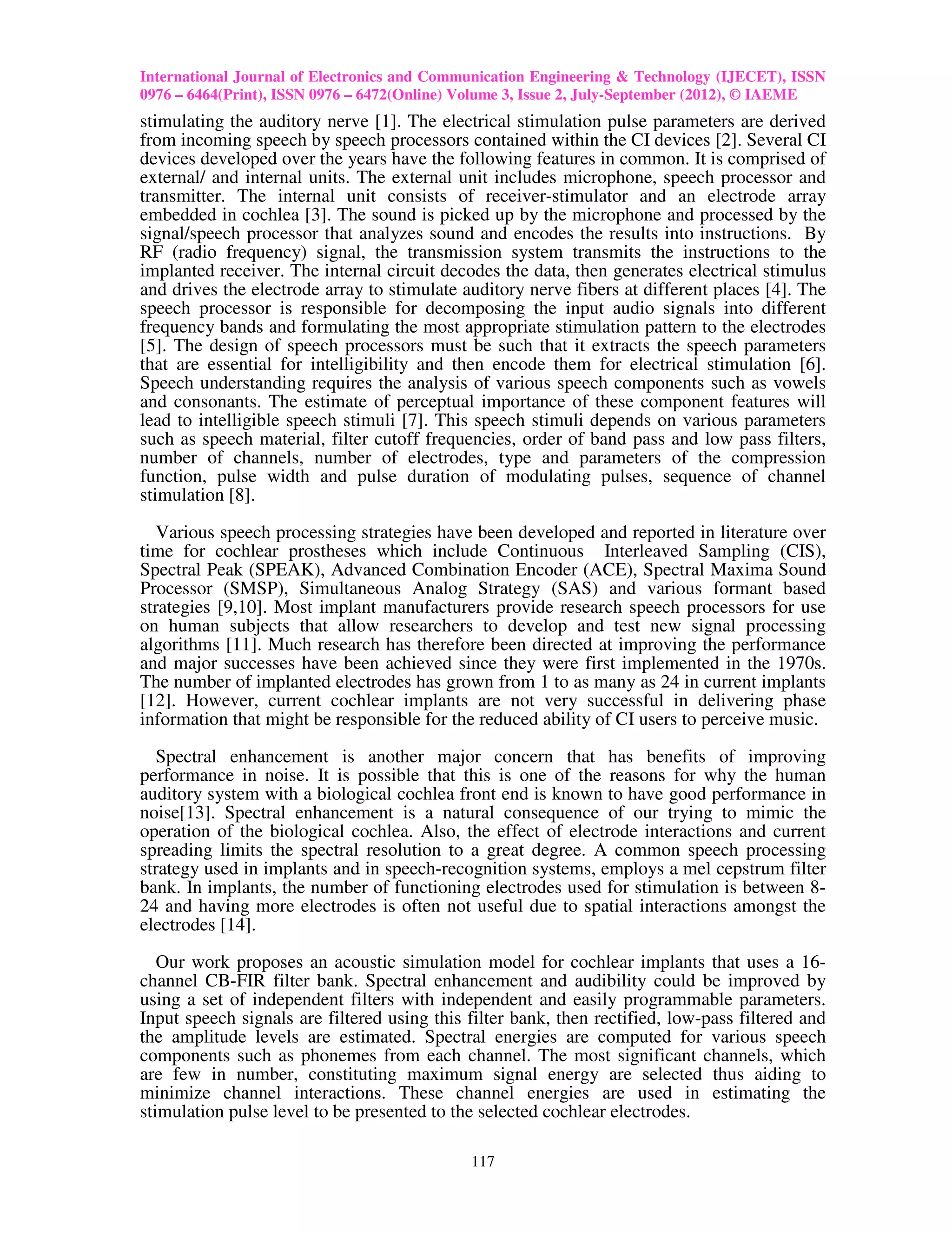 Cochlear implant acoustic simulation model based on critical band filters | PDF
