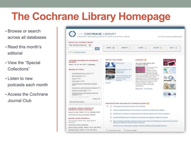 Cohcrane Library | PPTX | Pharmaceutical Industry | Industries