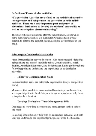 Co cirricular activities | PDF | Parenting | Family and Relationships