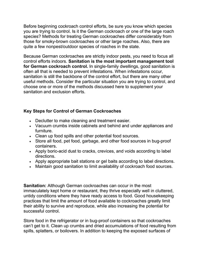 COCKROACHES CONTROL METHODS IN KENYA | PDF