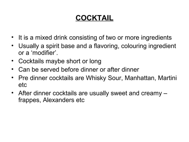 Cocktail and mocktail | PPT | Alcoholic Beverages | Food & Drink
