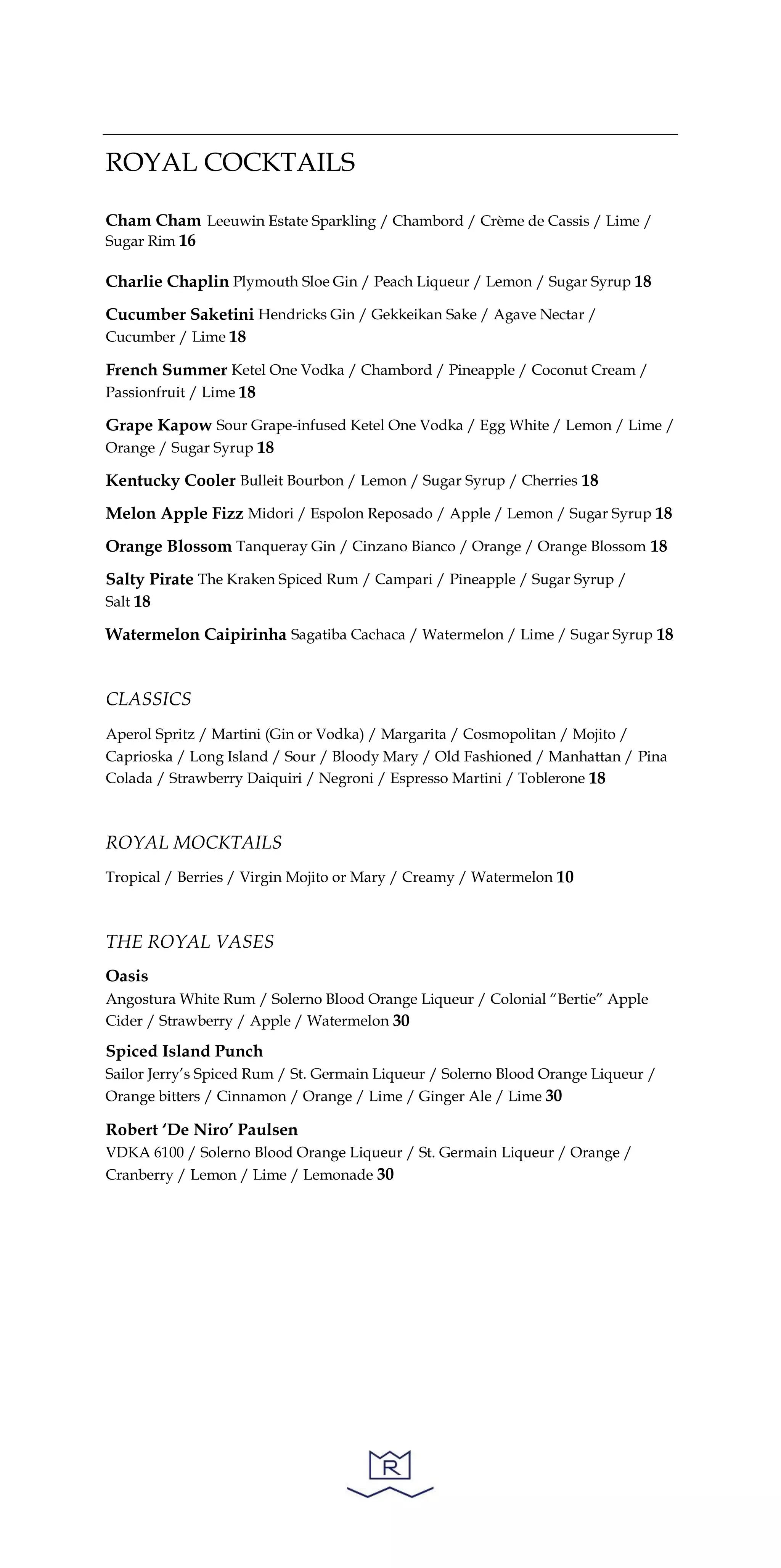 Cocktails Menu at The Royal | PDF
