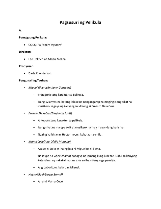 Coco: Isang pagsusuri ni Jake N. Casiple | DOCX
