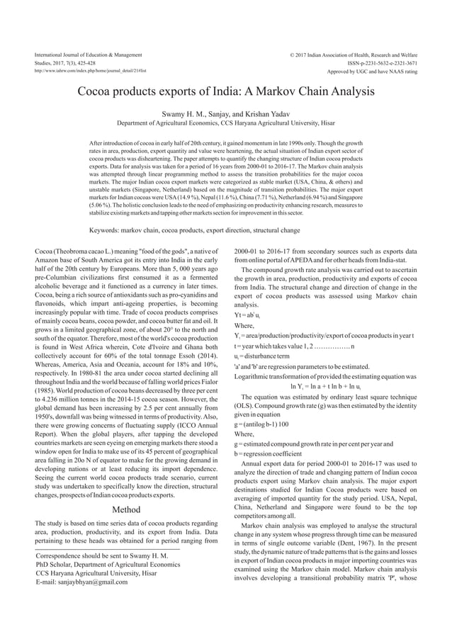 Cocoa markov chain analysis | PDF