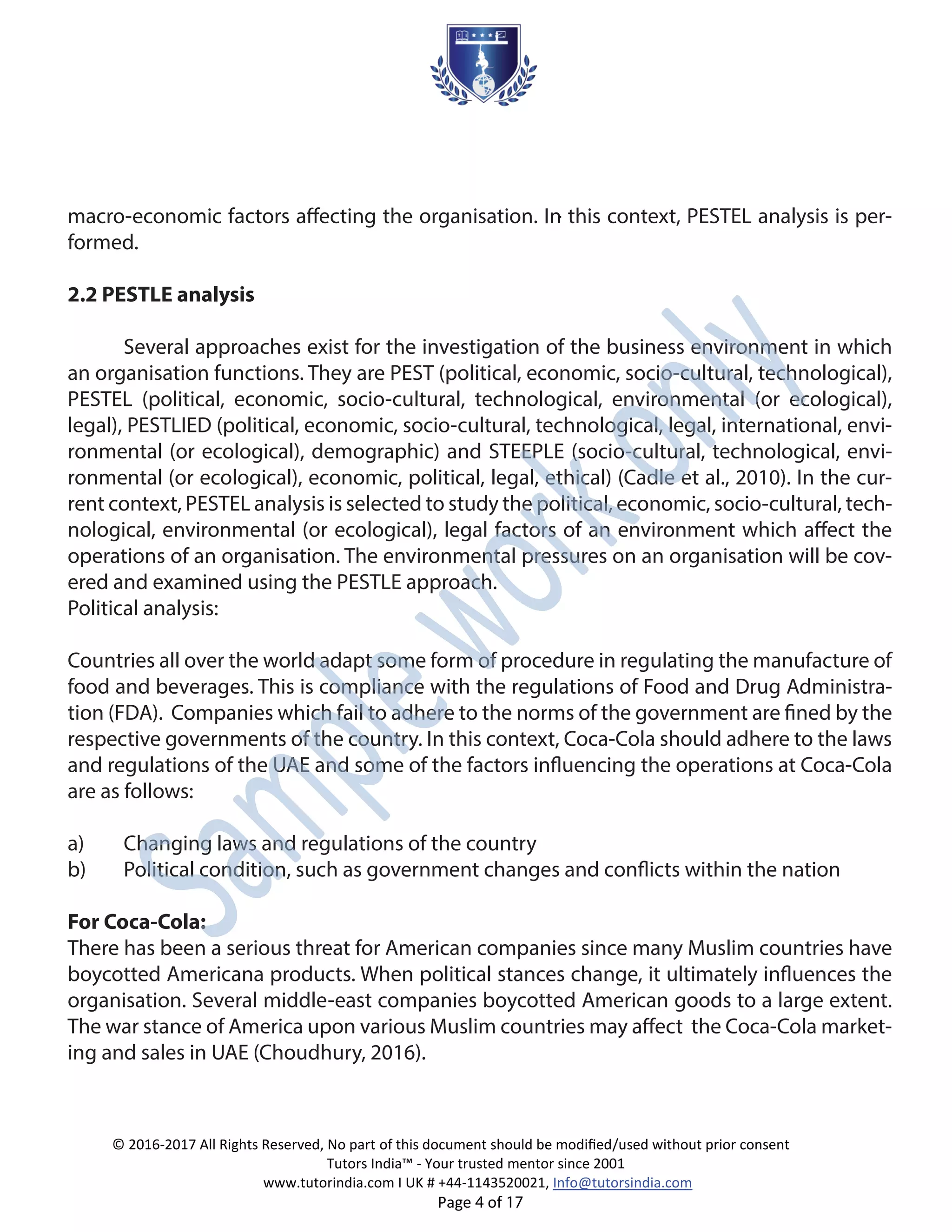 Coca Cola Market Research Assignment In UAE - Tutors India | PDF