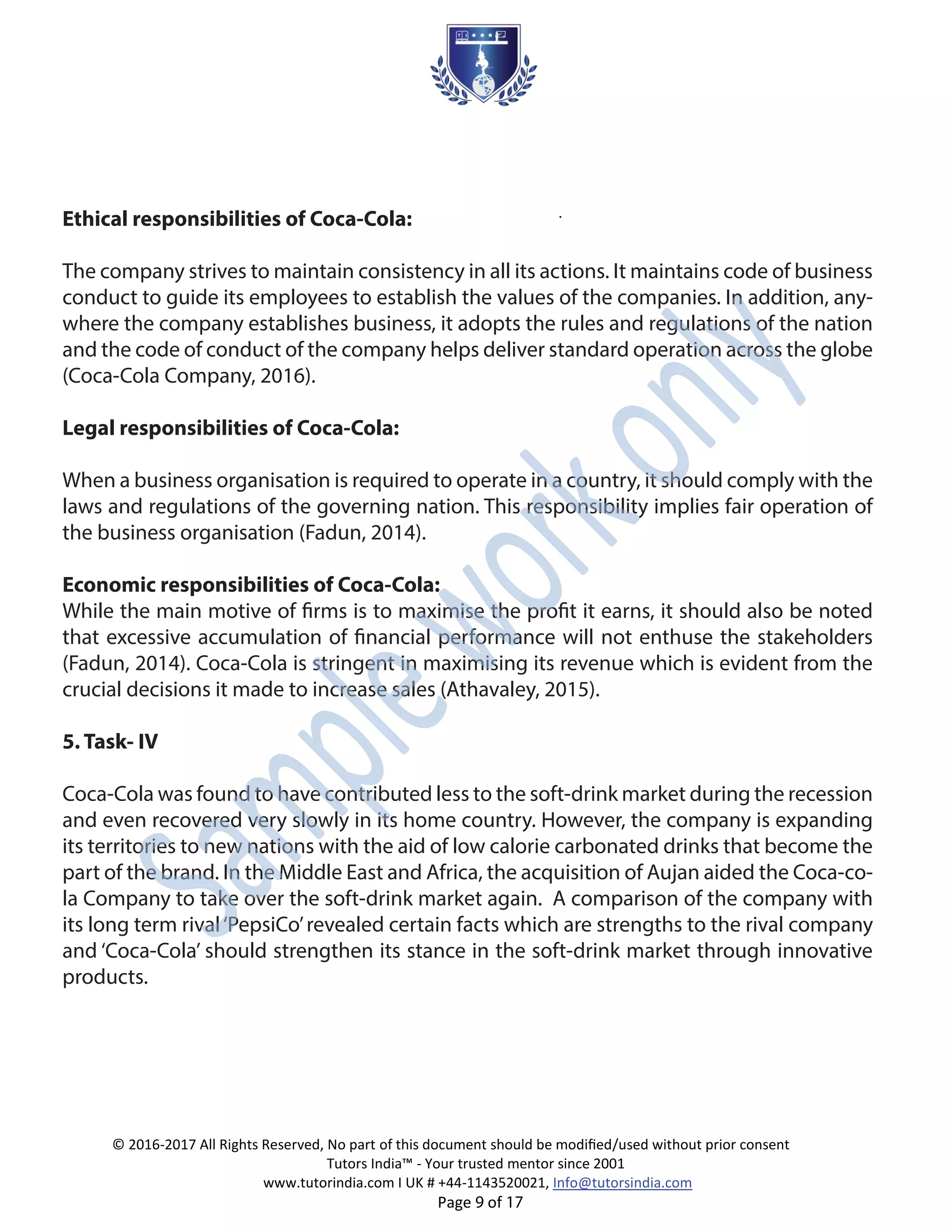 Coca Cola Market Research Assignment In UAE - Tutors India | PDF