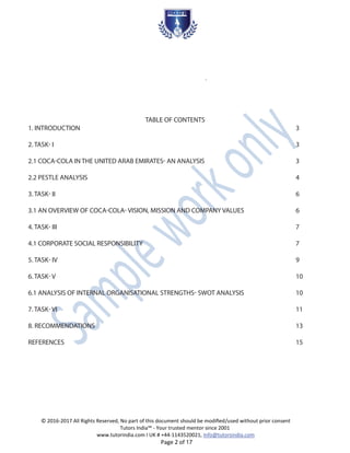 Coca Cola Market Research Assignment In UAE - Tutors India | PDF