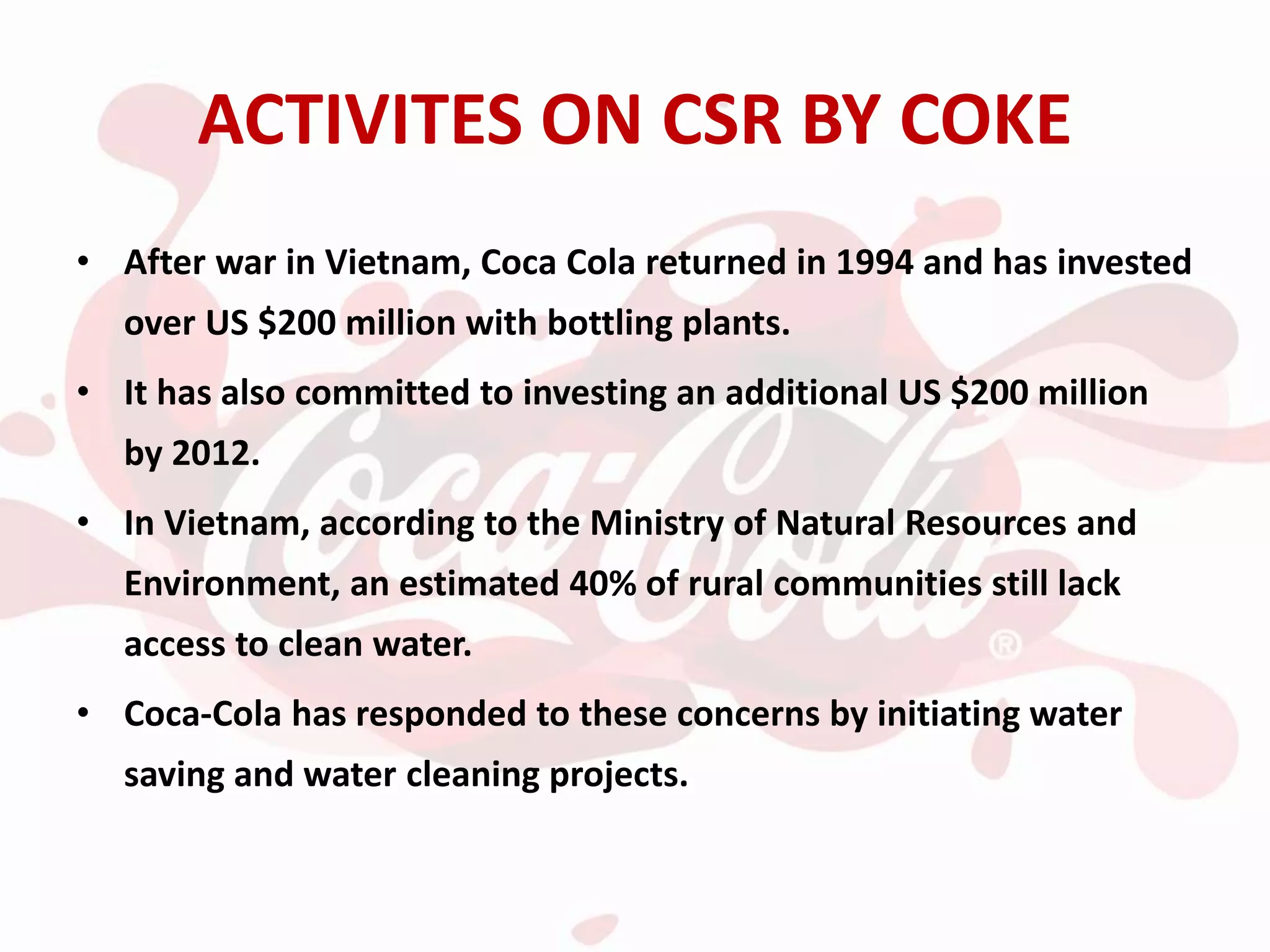 Coco Cola CSR | PPTX | Chemistry | Science