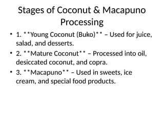 Macapuno Coconut processing from age of fruit to processing | PPT
