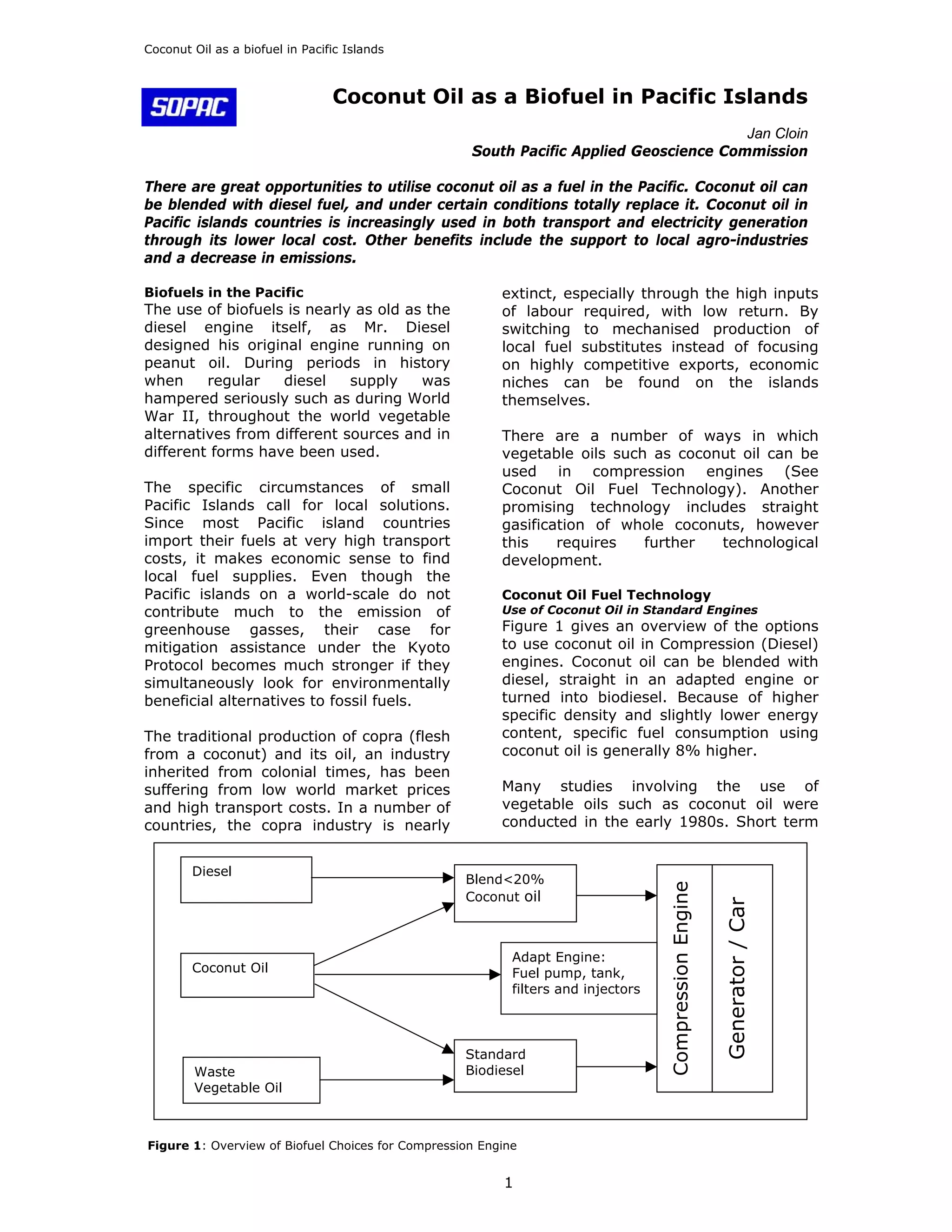 Coconut Oil as a Biofuel in Pacific Islands | PDF