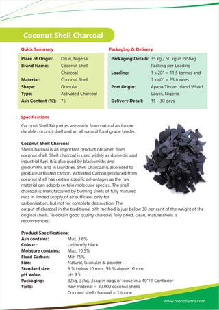 Coconut shell charcoal mebo farms commodities | PDF