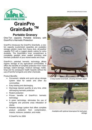 GrainPro: Cocoon 1 MT Grain Safe | PDF | Chemistry | Science