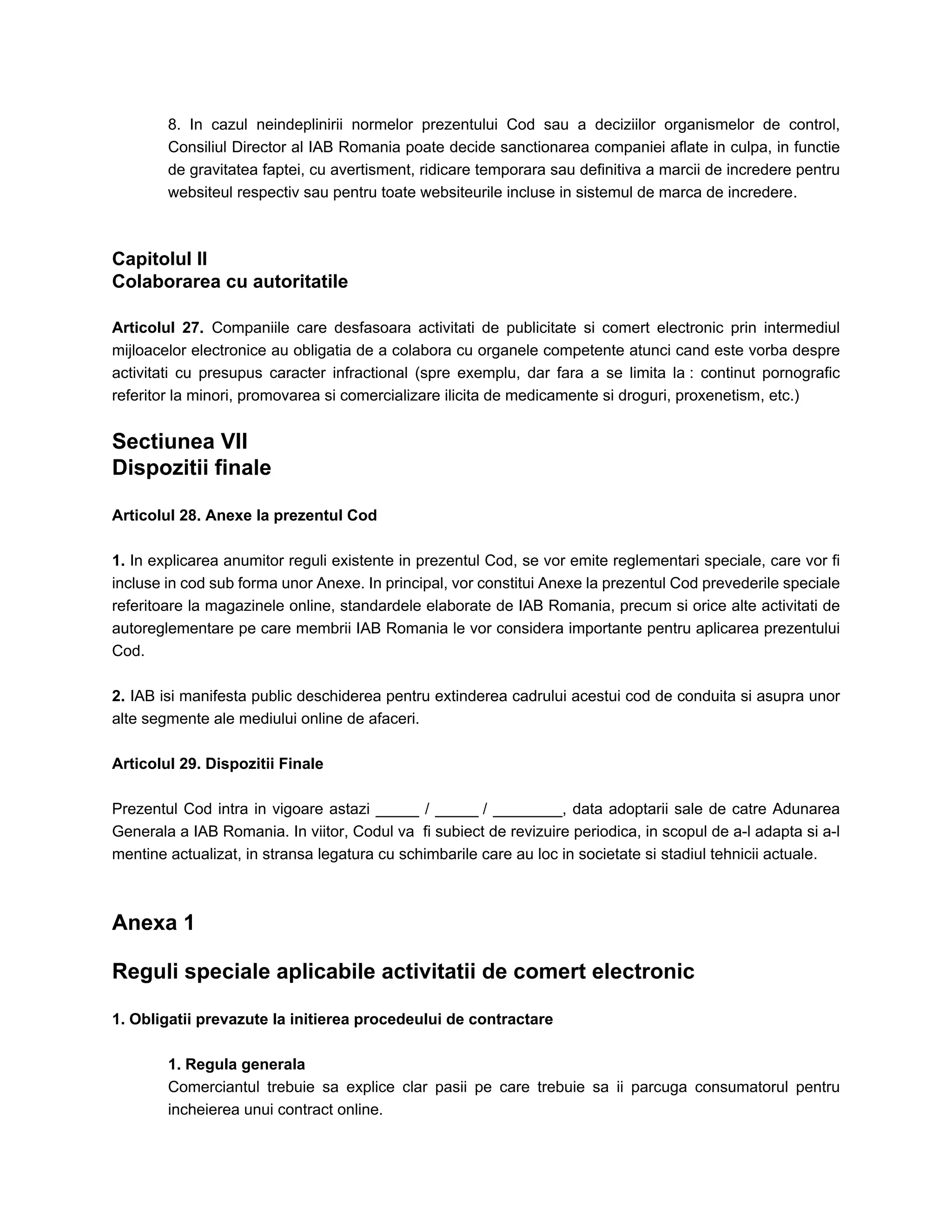 Codul de conduita propus de IAB Romania | PDF