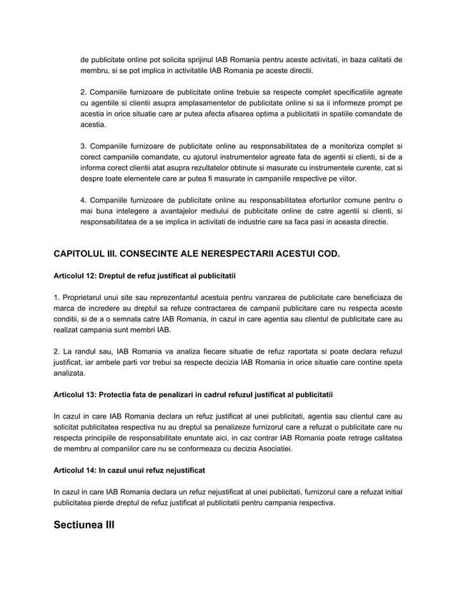 Codul de conduita propus de IAB Romania | PDF
