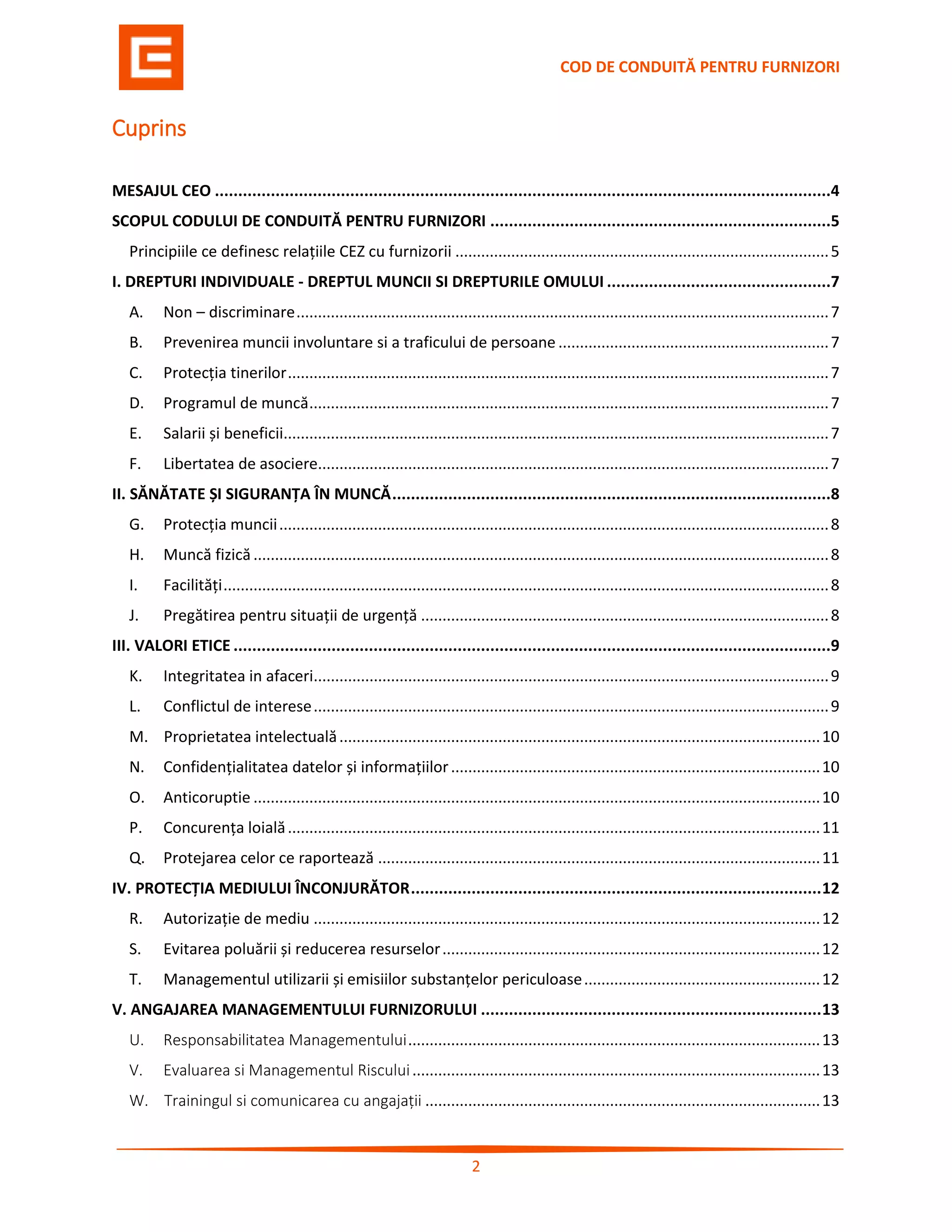 Cod de conduita furnizori CEZ | PDF