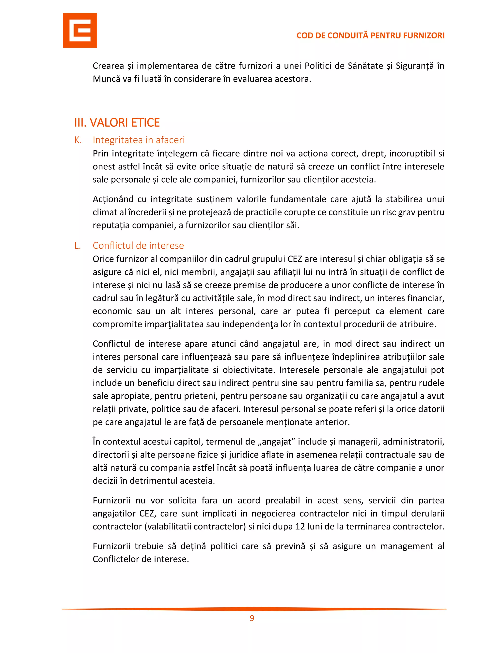 Cod de conduita furnizori CEZ | PDF