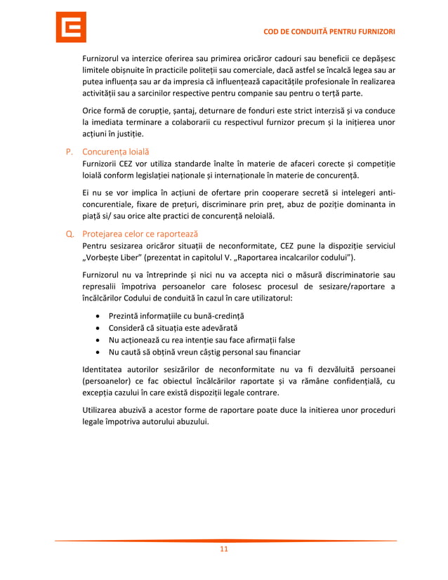 Cod de conduita furnizori CEZ | PDF