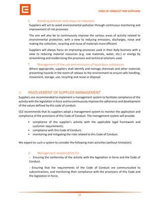 Cod Conduita Furnizori CEZ | PDF