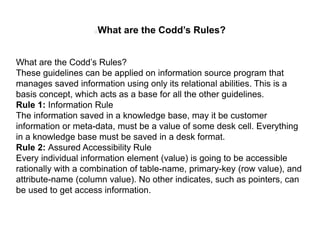 Codd rules | PPTX | Databases | Computer Software and Applications