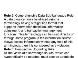 Codd rules | PPTX | Databases | Computer Software and Applications