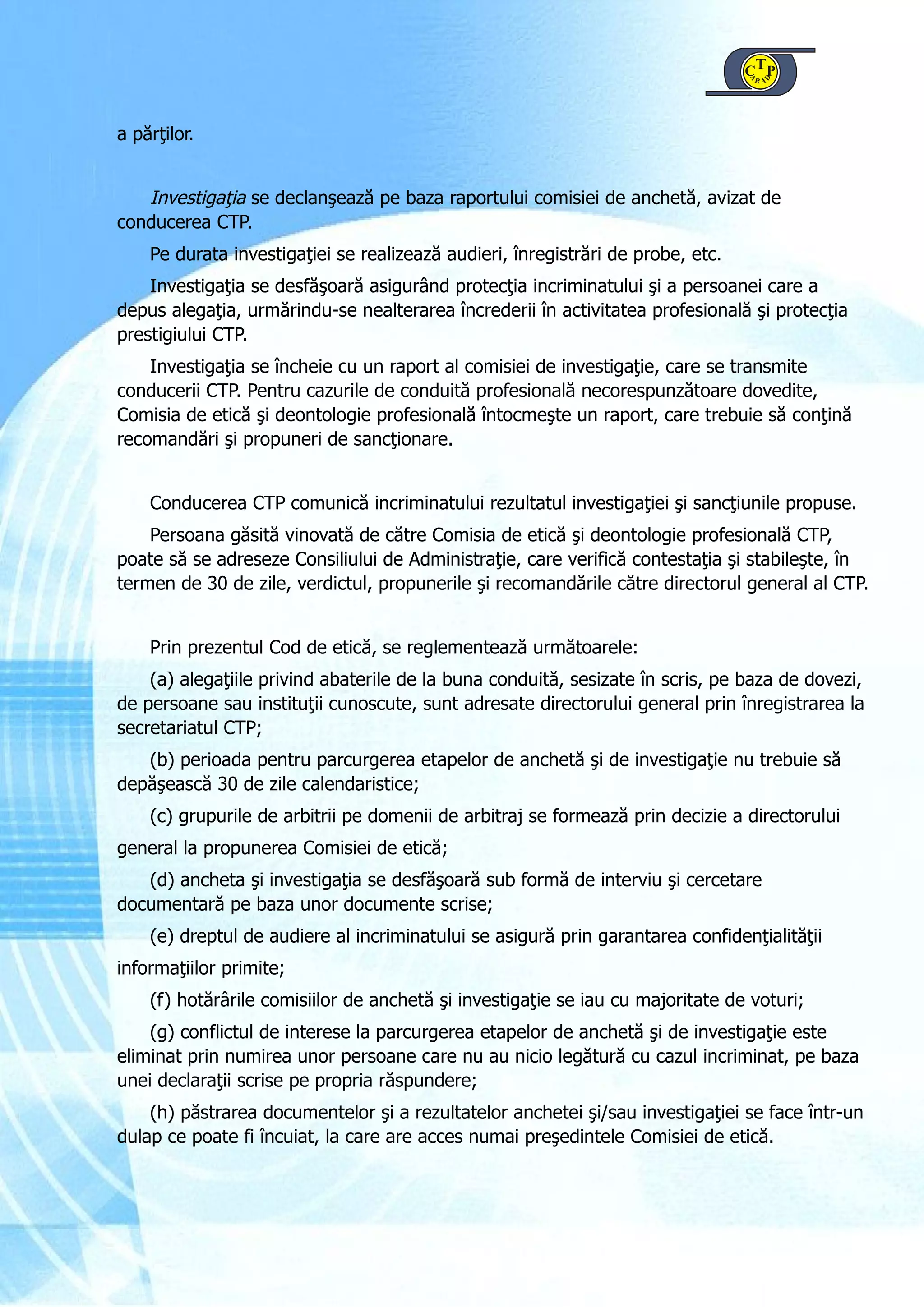 Cod de conduita etica ctp | PDF