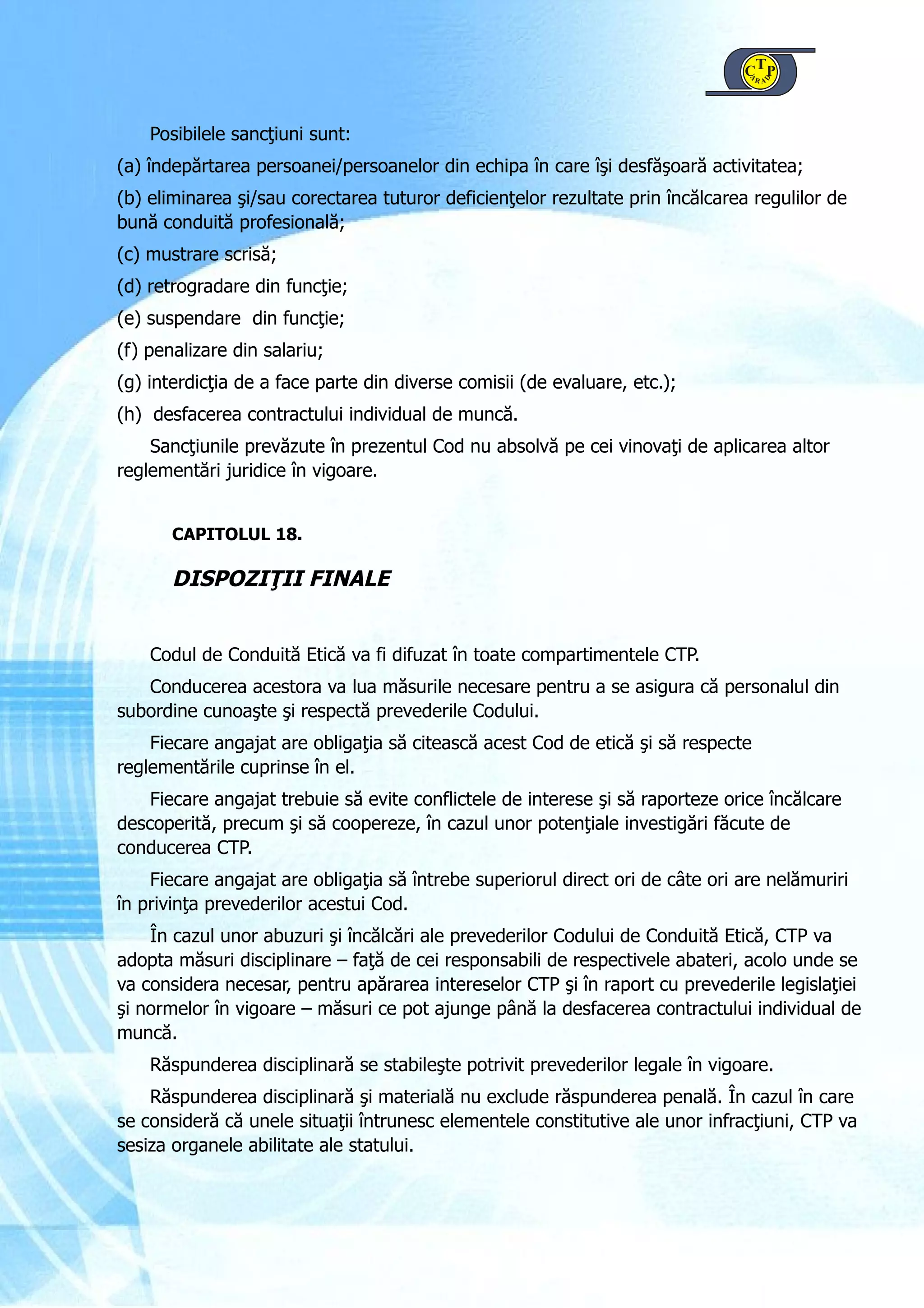 Cod de conduita etica ctp | PDF