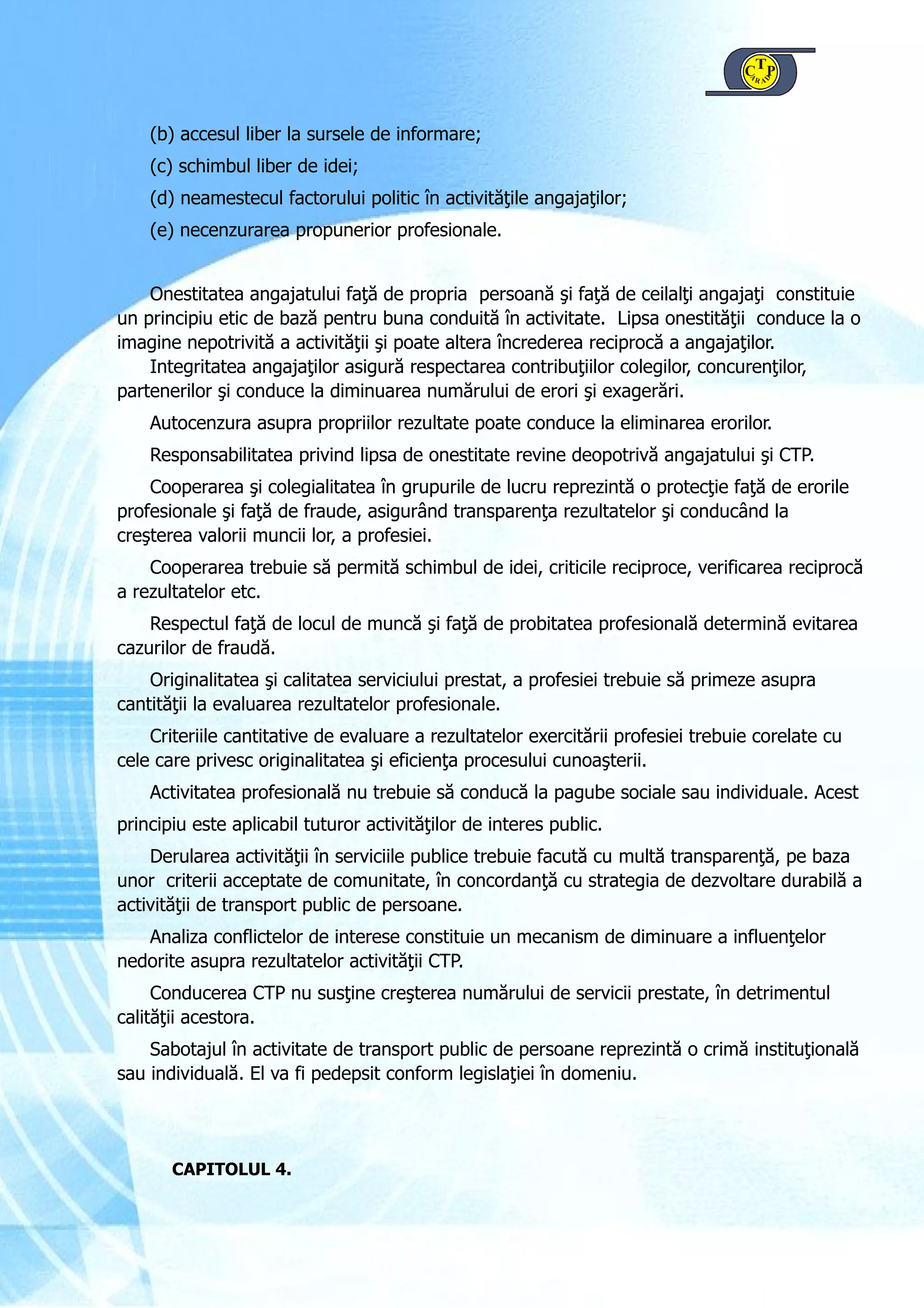 Cod de conduita etica ctp | PDF