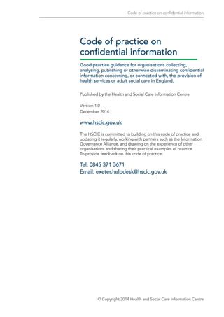HSCIC 'Code of practice on confidential information' | PDF