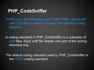 Code analysis tools (for PHP) | PPTX | Programming Languages | Computing